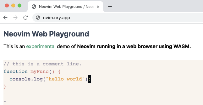 Neovim Web Playground / Neovim running in a web browser using WASM